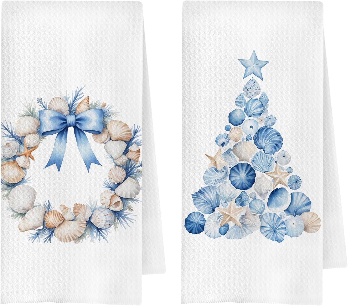 Amazon.com: ChenCraty Blue Bow Coastal Christmas Seashell Kitchen ...