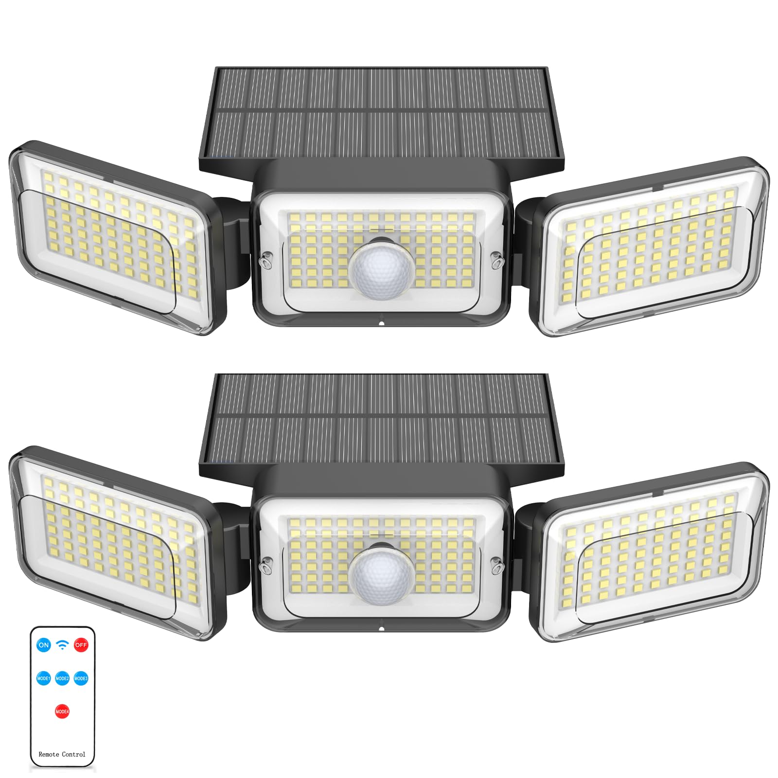 3 Head Solar Outdoor Security Lights with Motion Sensor, 2 Pack, Remote ...