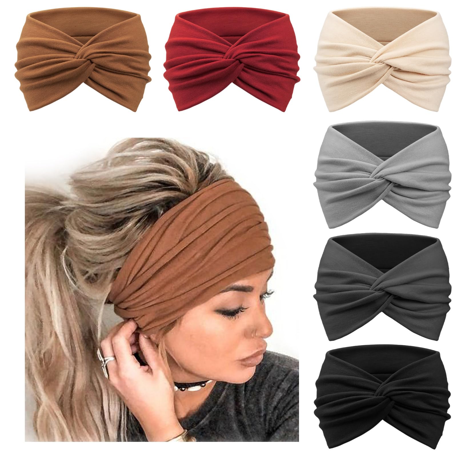 Amazon.com: DRESHOW 6 Pack Extra Wide Headbands for Women Large Turban ...