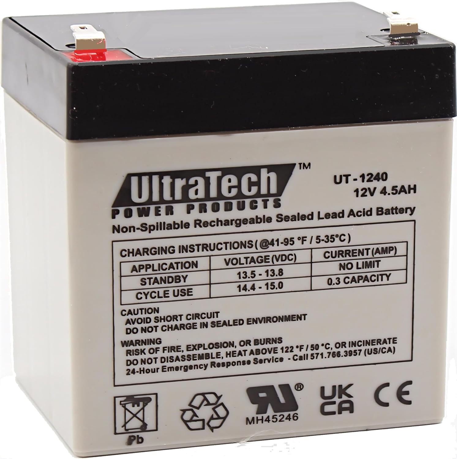 UltraTech UT-1240 / UT-1250-F1 12V, 4.5Ah Sealed Lead Acid Alarm ...