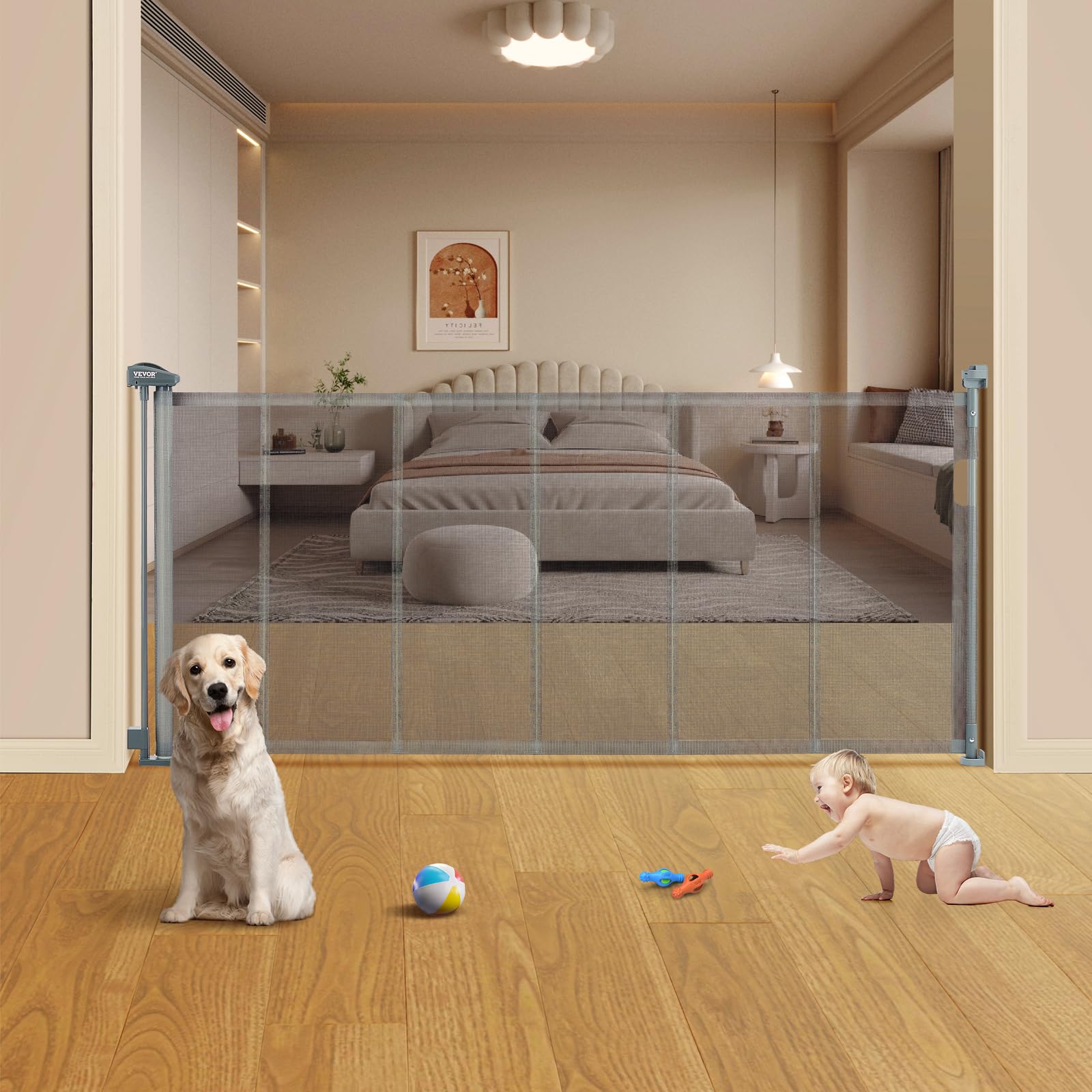 VEVOR Retractable Gates for Stairs, Extends up to 76.8" Wide, Mesh 34 ...