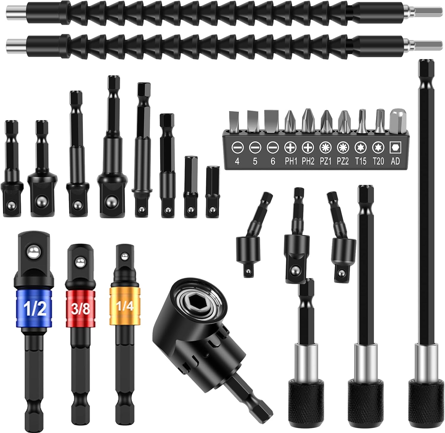 30Pcs Flexible Drill Bit Extension Set, Bendable, Quick Release Soft ...