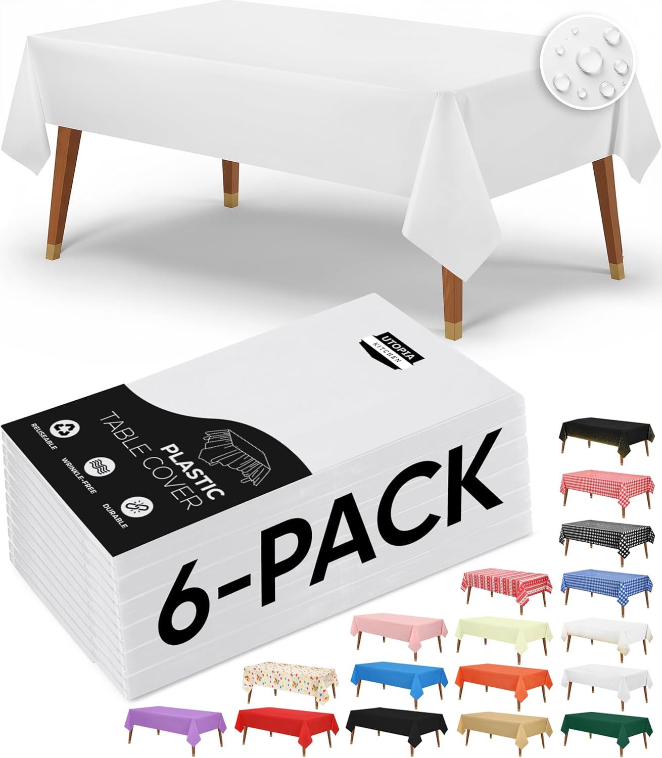 Amazon.com: Utopia Kitchen Plastic Table Cloth Disposable (6 Pack ...