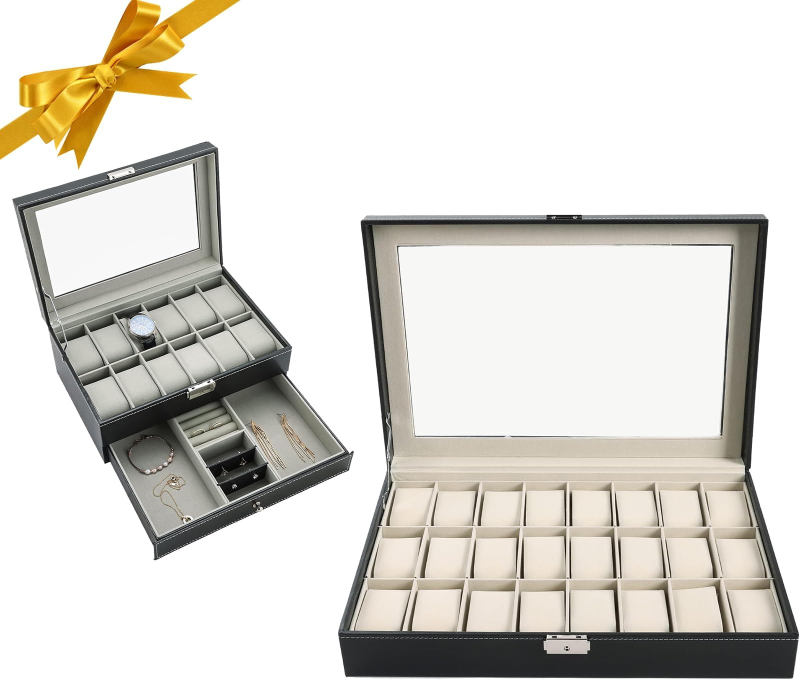 Amazon.com: AMGSH 24 Slot Watch Box + 12 Slot 2 Tier Watch Box Watch ...