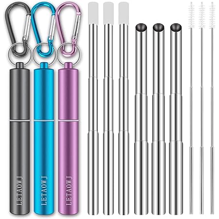 Kynup Reusable Straws, 4Pack Metal Straw Collapsible Portable Stainless ...