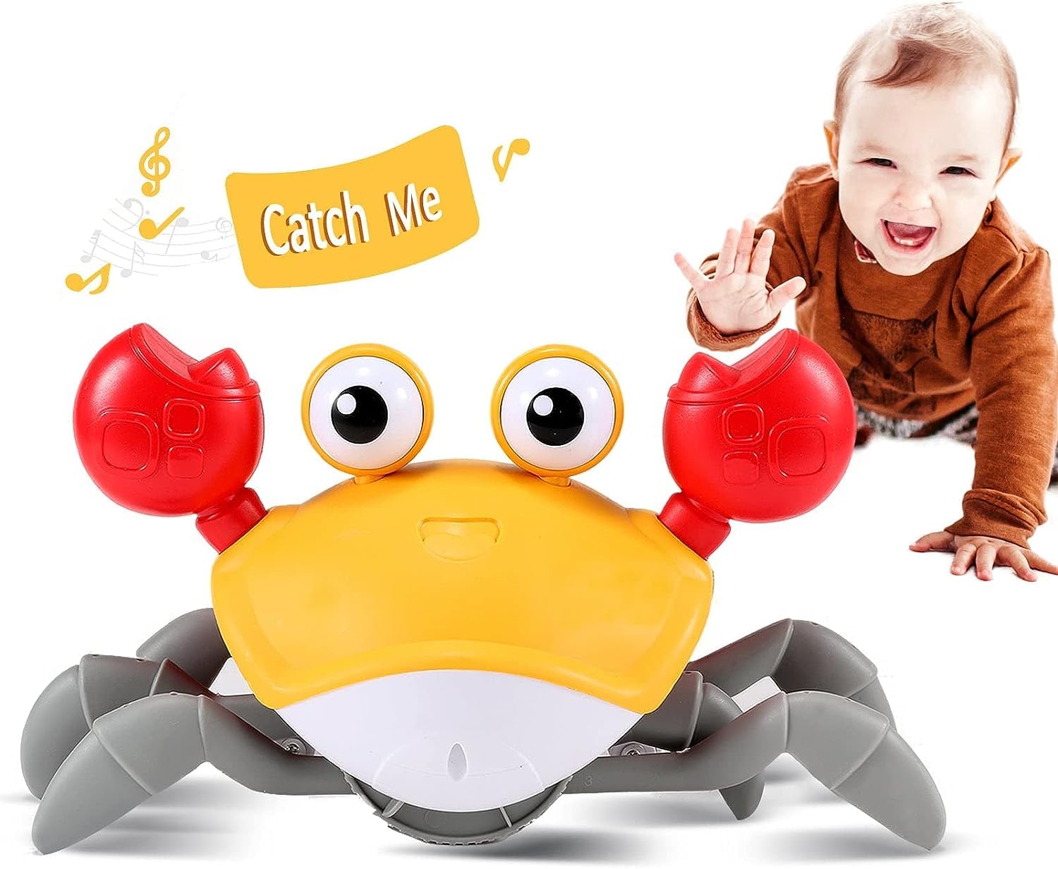 ToyDen Yellow Crawling Crab Toys with Light Up, Interactive Musical Toy ...
