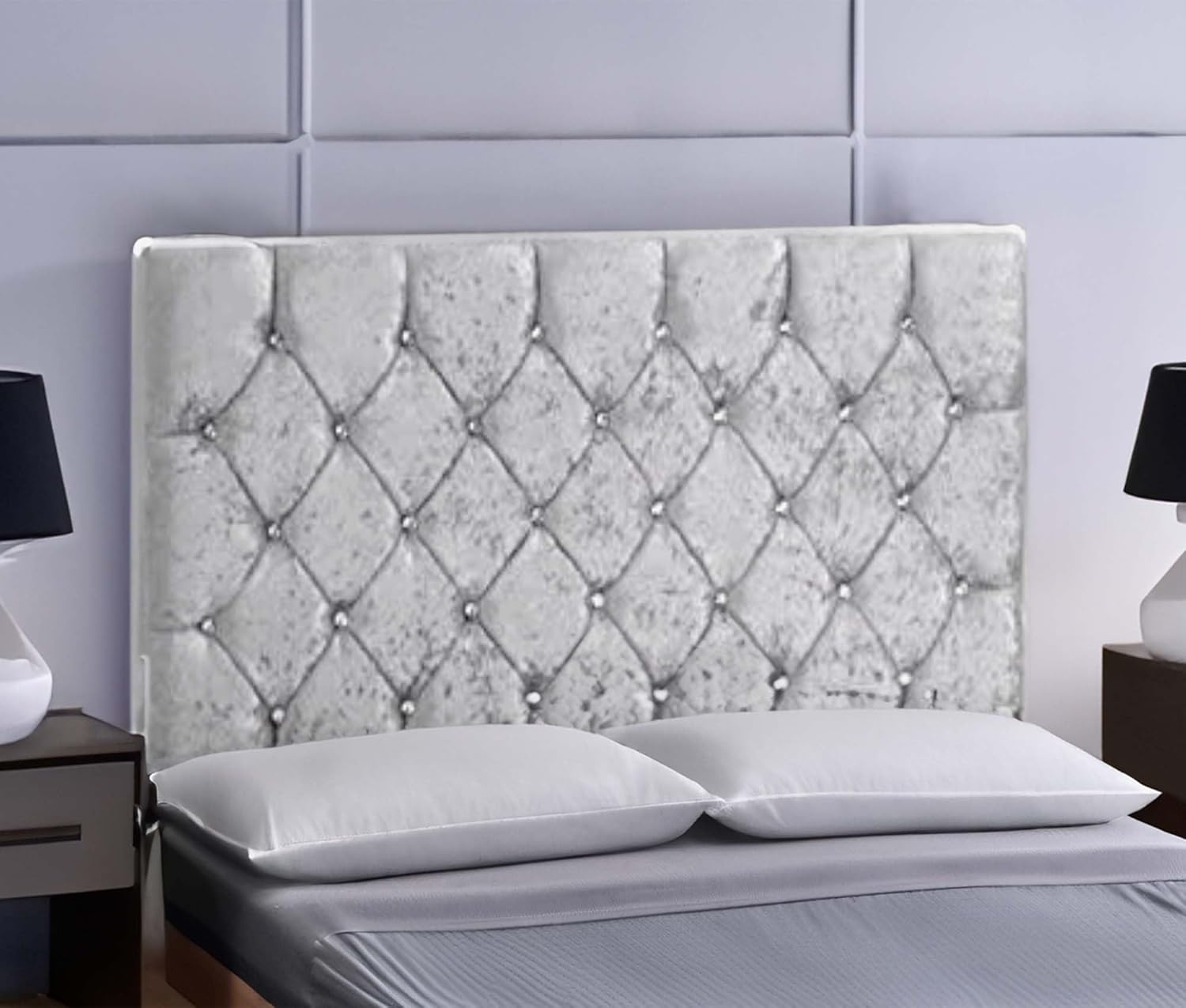 Luxury Alton Headboard in Plush Velvet Fabric With Diamonds - 3ft, 4ft ...