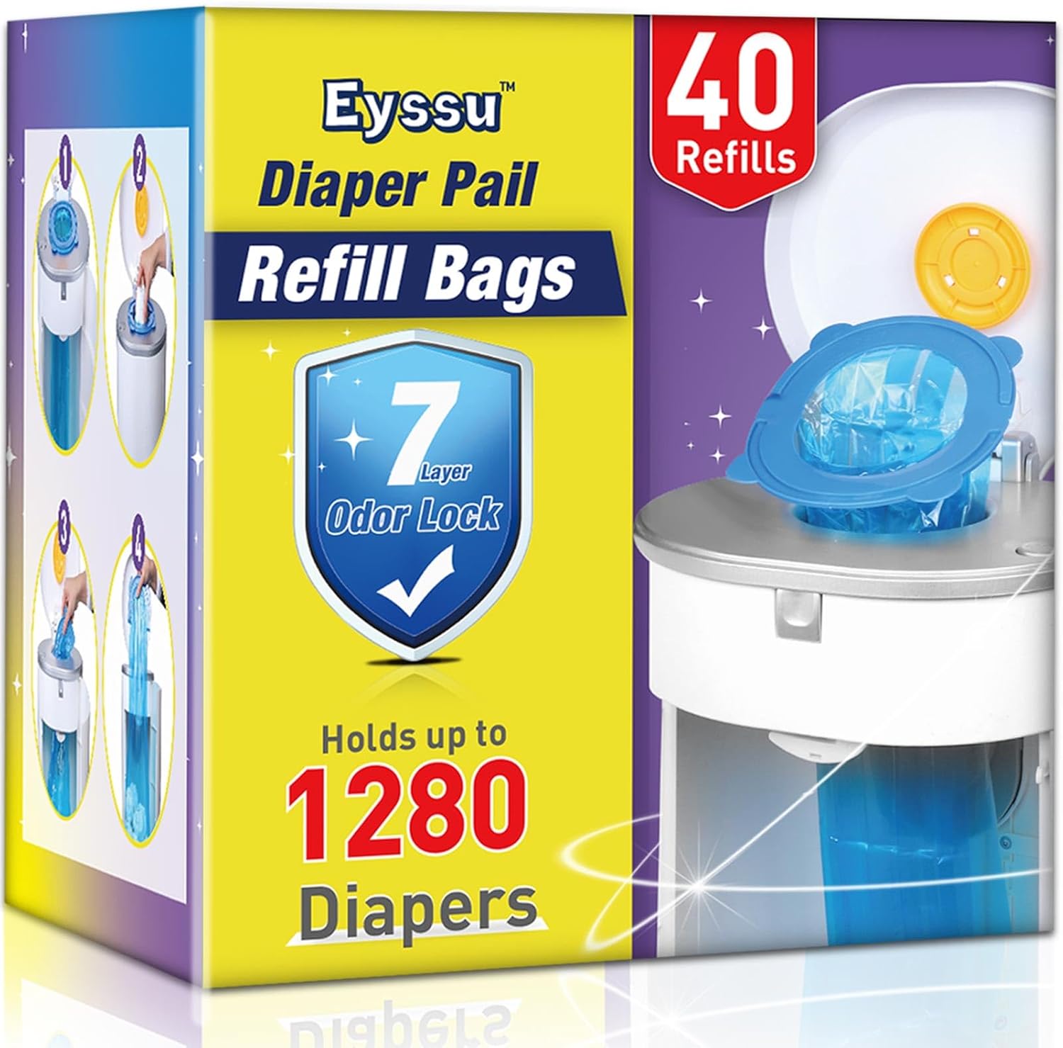 Amazon.com: Diaper Pail Refill Bags 40 Pack, Compatible with Arm&Hammer ...