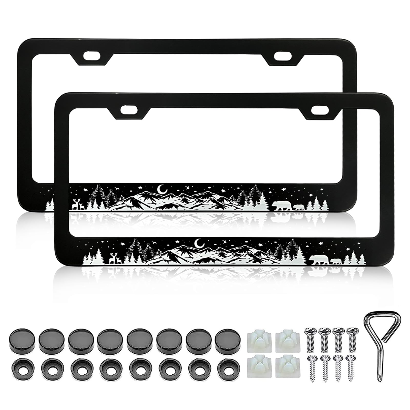Amazon.com: Mountains License Plate Frame - 2 PCS Deer Bear Forest ...
