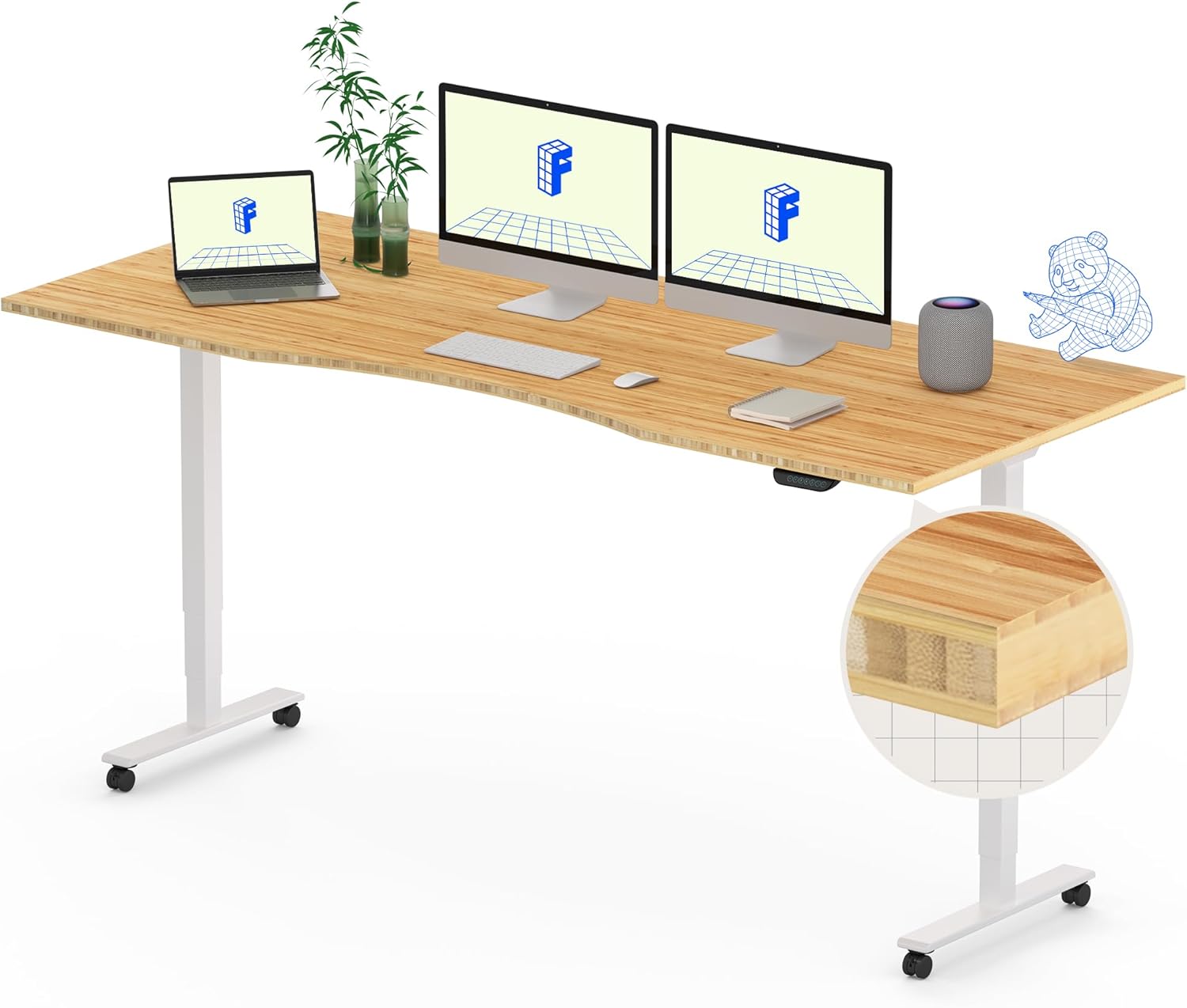 Amazon.com: FLEXISPOT E6 MAX Bamboo Dual Motor 3 Stages Standing Desk 72x30 Inch Whole-Piece ...