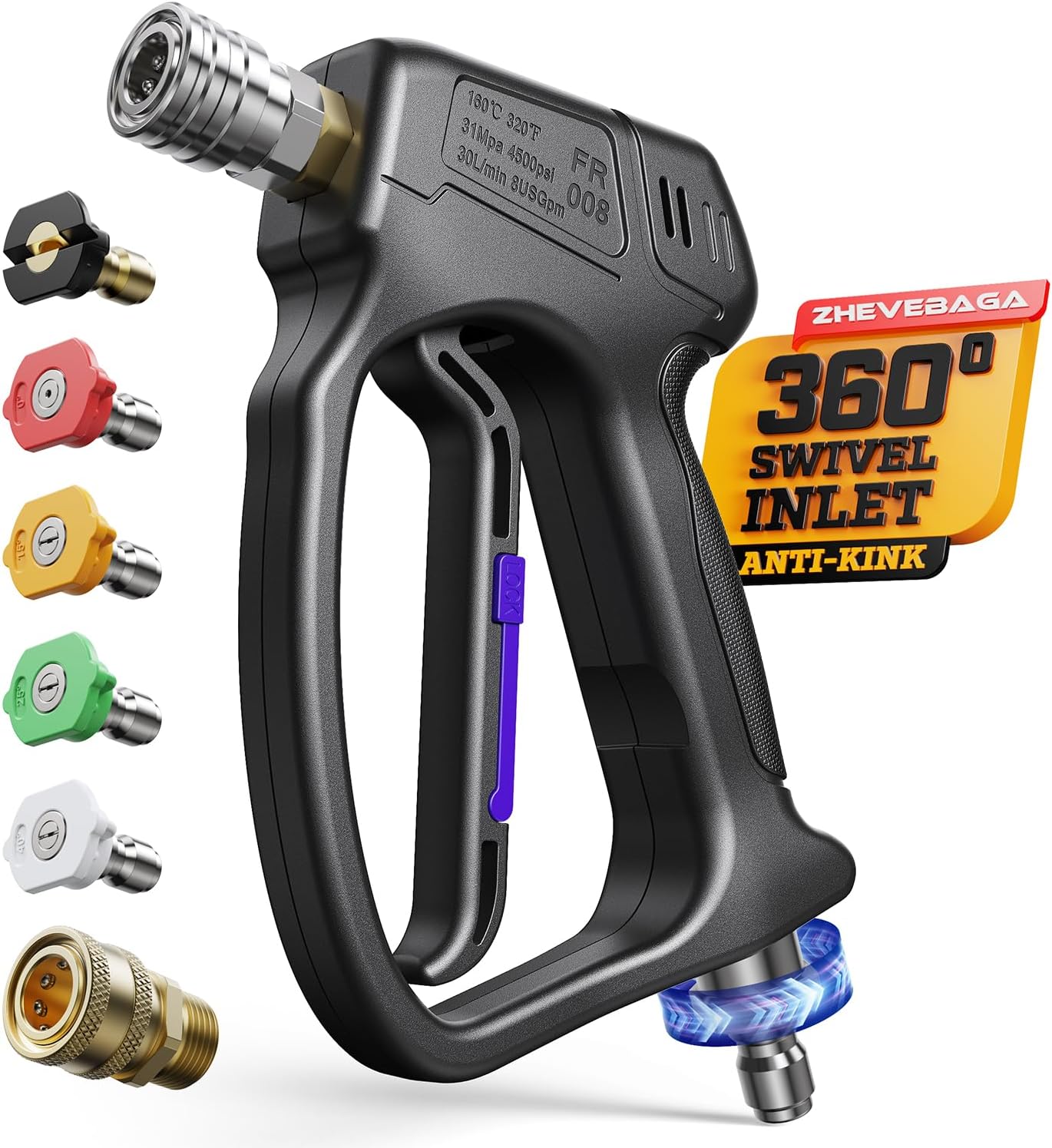 Short Pressure Washer Gun with Swivel 3/8" & M22-14mm Connect High ...