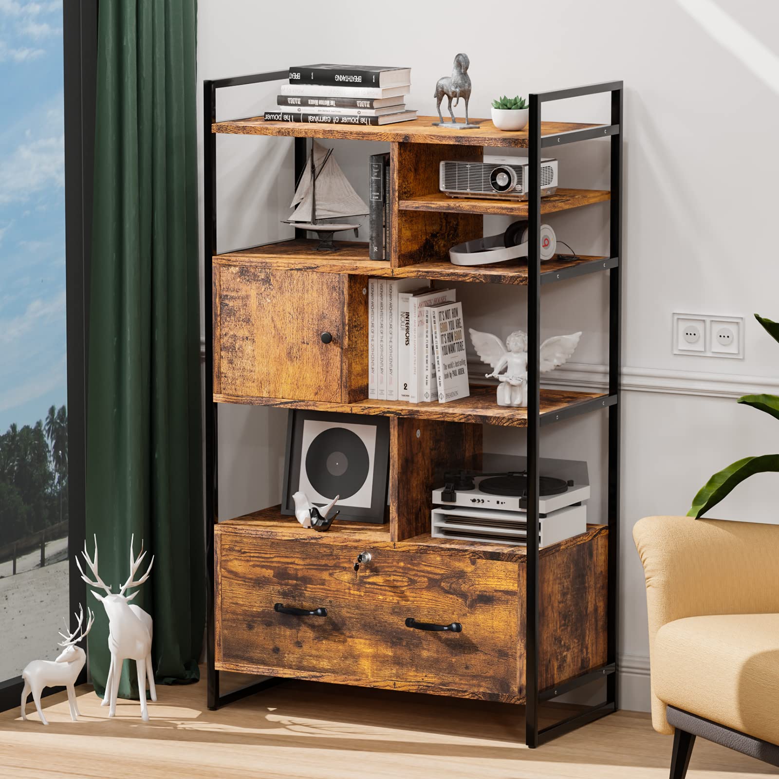 Buy VINGLI Wood Lateral File Cabinet with Lock for Hanging Folders ...