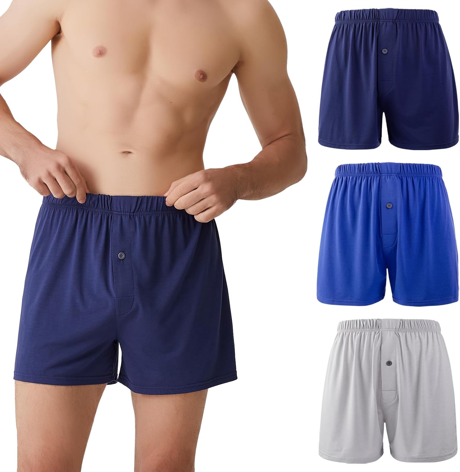 BAMBOO COOL Men's Boxers Soft Underwear Classics Boxer Shorts for Men ...