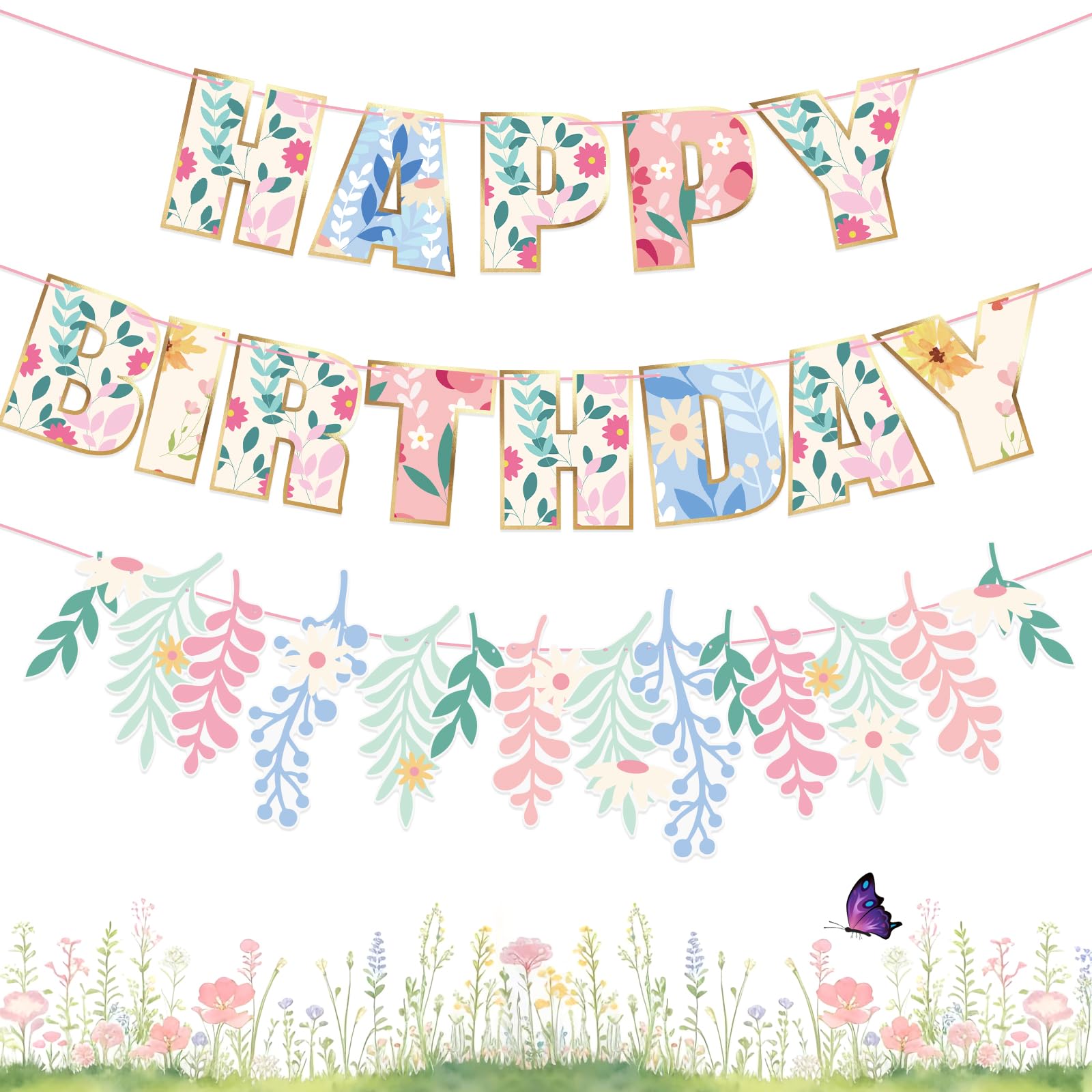 Amazon.com: 3PCS Wildflower Happy Birthday Banner Pre-strung No DIY ...
