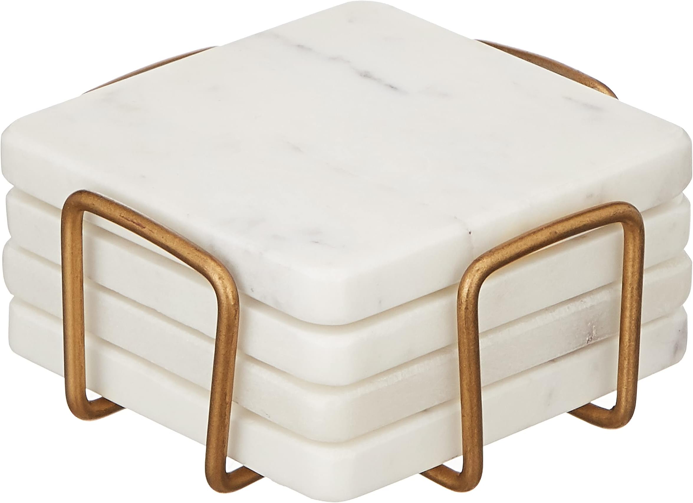 Amazon.com: JUXYES Set of 8 Glass Round Coasters with Holder, Golden ...