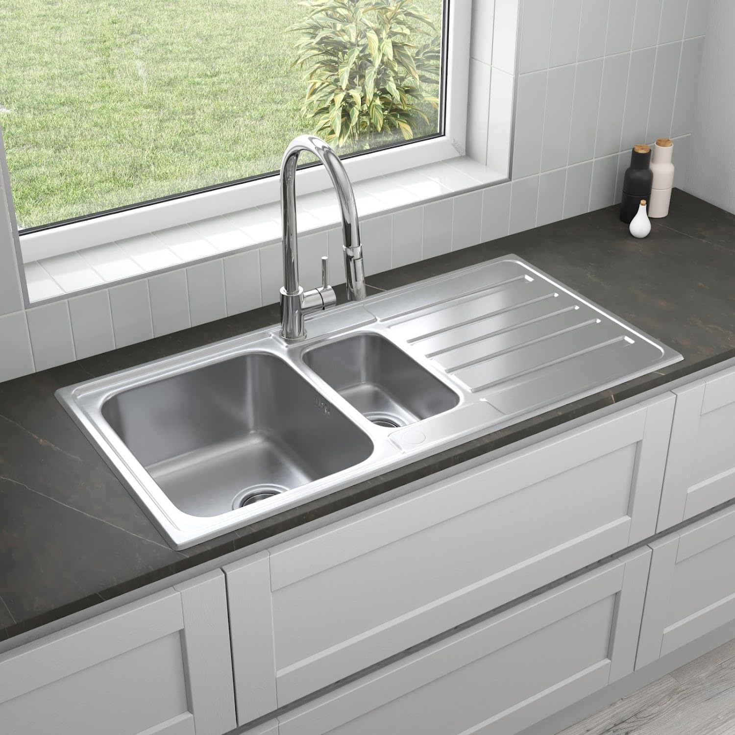 Lussena® 1000 x 500mm Stainless Steel Kitchen Sink 1.5 Bowl Sinks ...