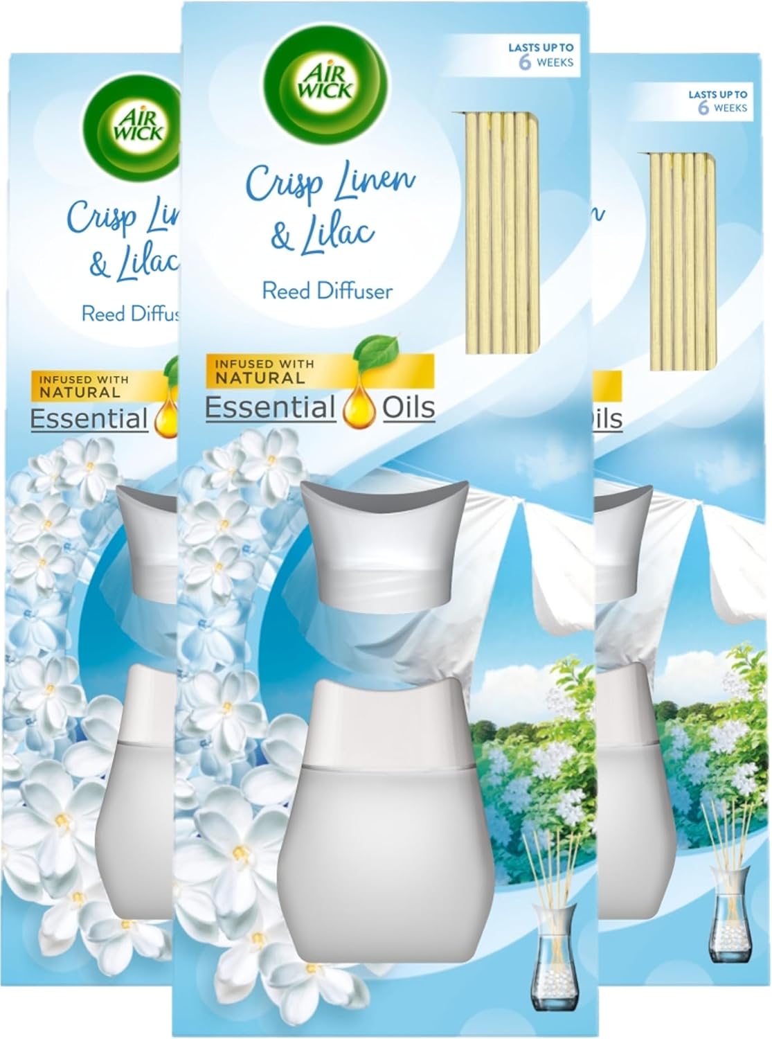 Air Wick Reed Diffuser, Crisp Linen & Lilac, 42ml, Natural Essential ...