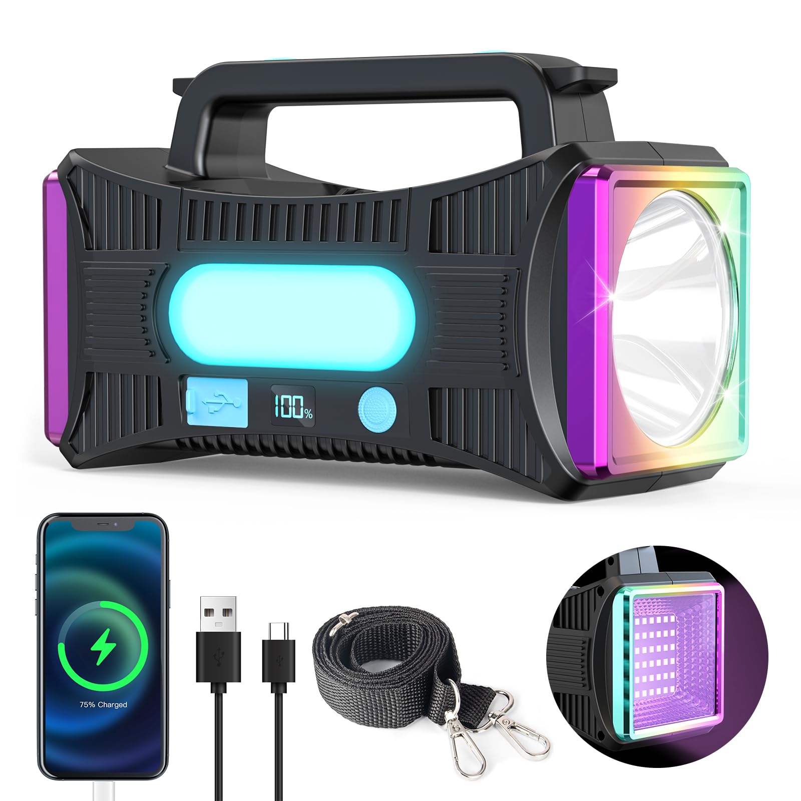 Homly Rechargeable Spotlight, 10000mAh Handheld Flashlight with Ultra ...