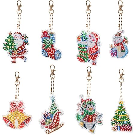 Lifreer 8PCS Christmas DIY Diamond Painting Keychains Xmas Element ...