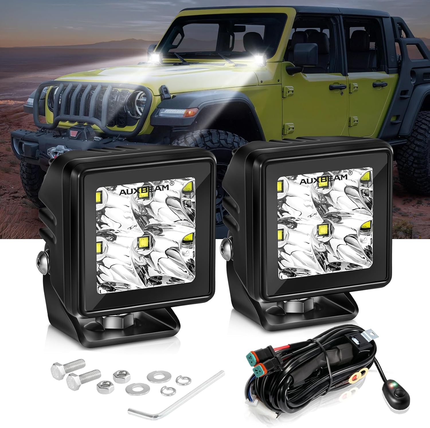 Amazon.com: Auxbeam LED Pod Light, 2 Inch White Offroad Cube Light Pods ...