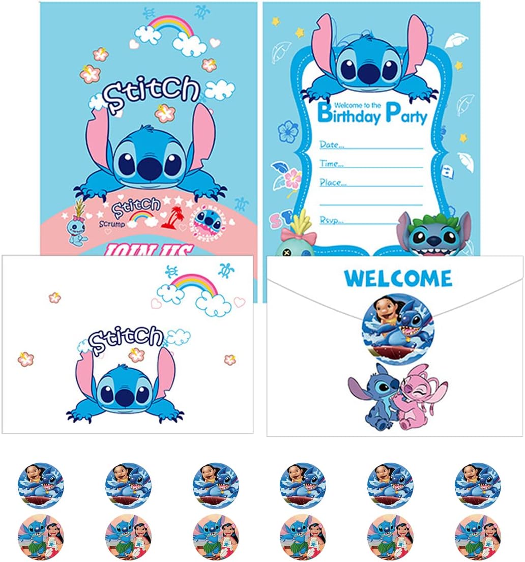 12 stuks Stitch Verjaardagsfeestje Uitnodigingskaarten - Lilo Stitch ...