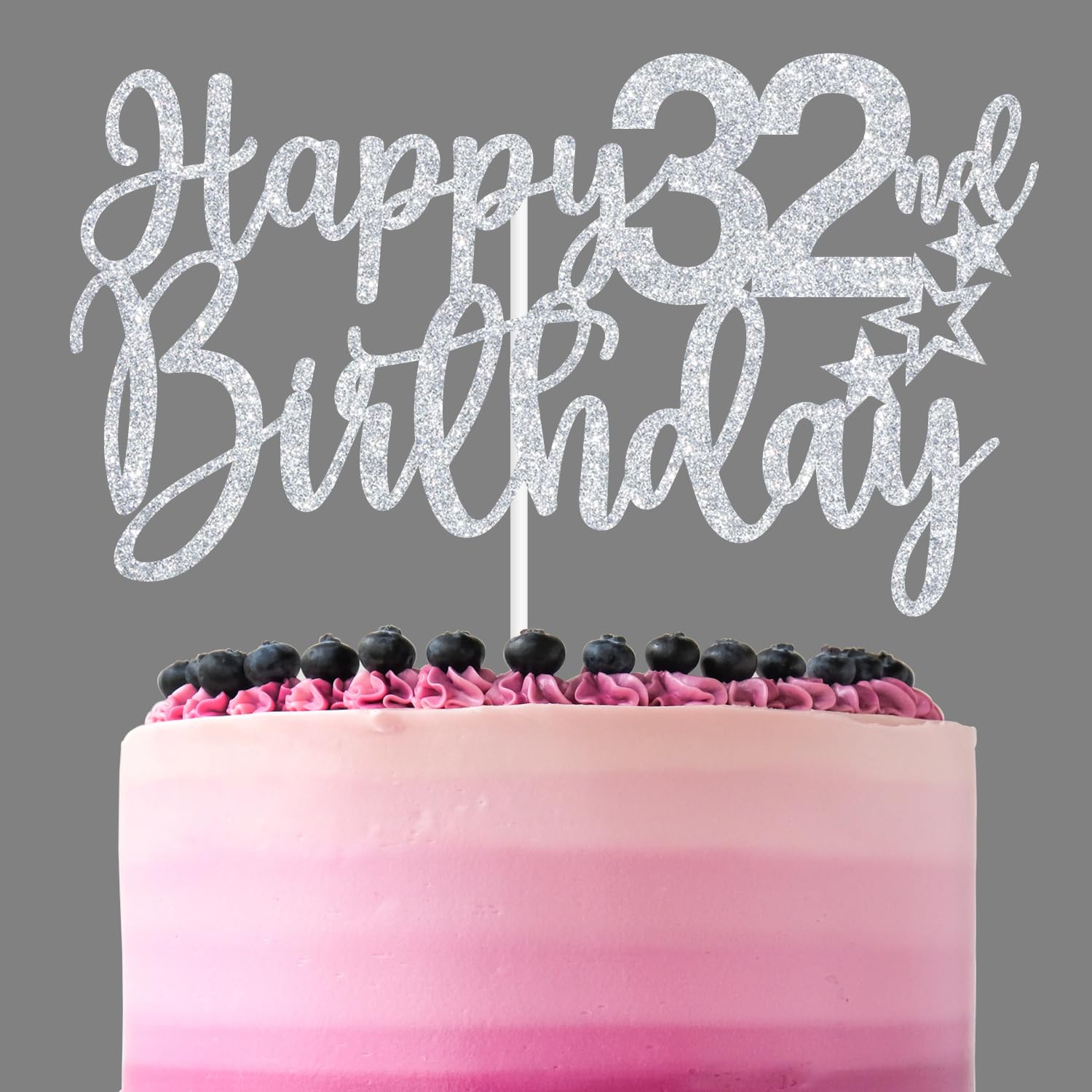 Amazon.com: Sliver Glitter Happy 32nd Birthday Cake Topper, Cheers to ...