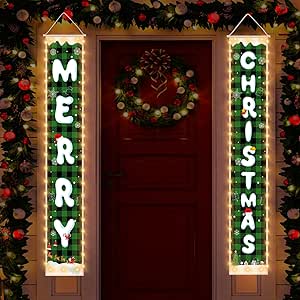Amazon.com: Merry Christmas Banners with String Lights, Christmas ...