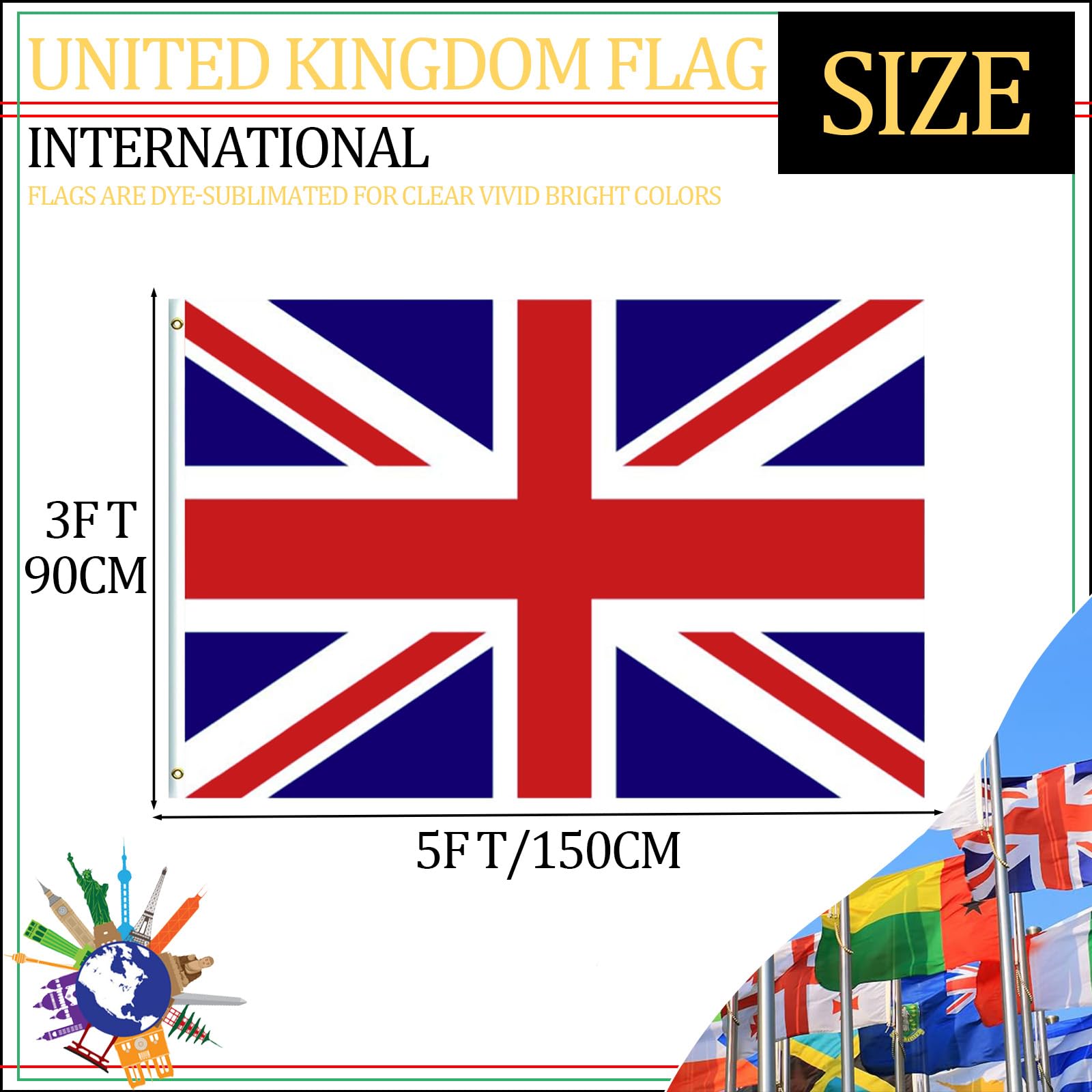 Large Union Jack Flag 5ft x 3ft,British Flag Great Britain UK Flag ...