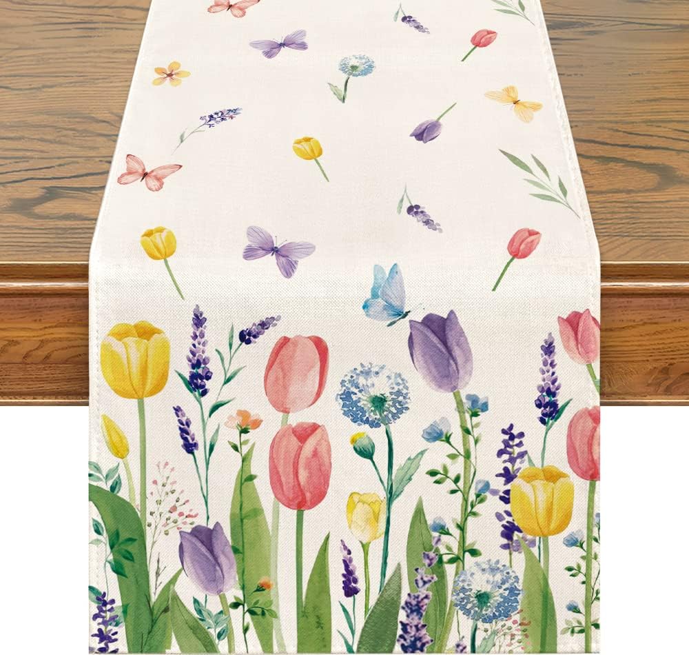 Amazon.com: Siilues Spring Summer Table Runner, Tulips Spring Summer ...