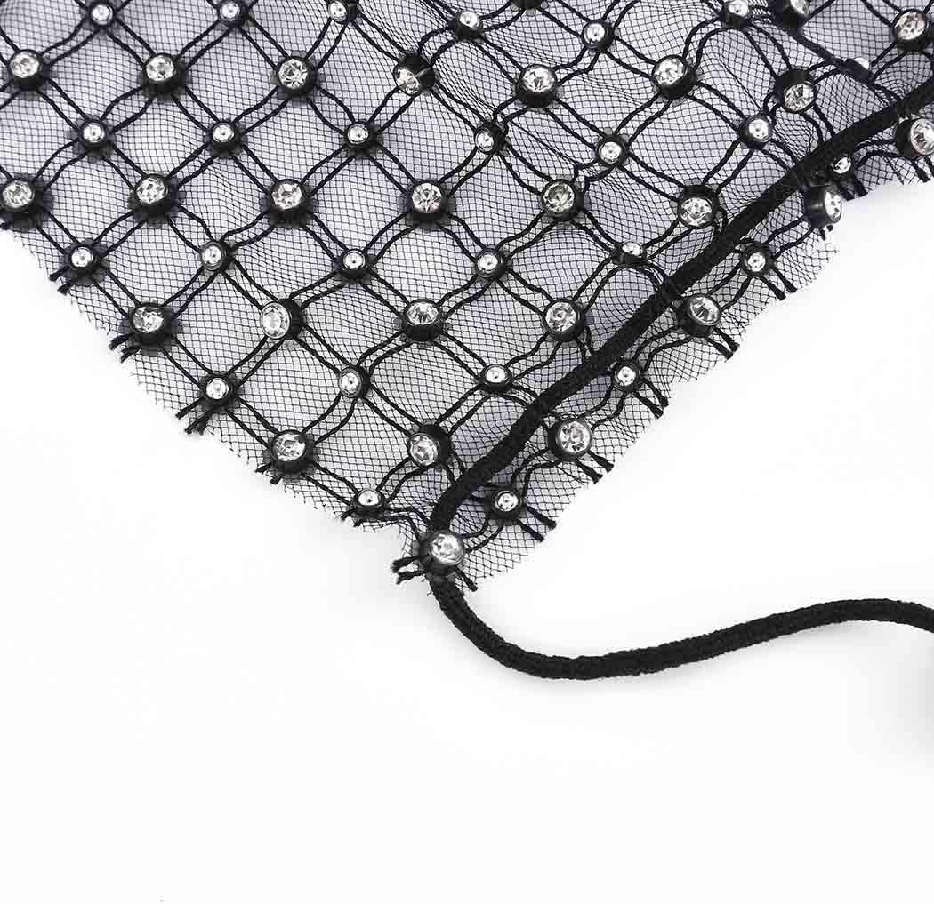 Sethexy Sparkly Mesh Mask Rhinestone Crystal Ball Pure Black Masquerade ...