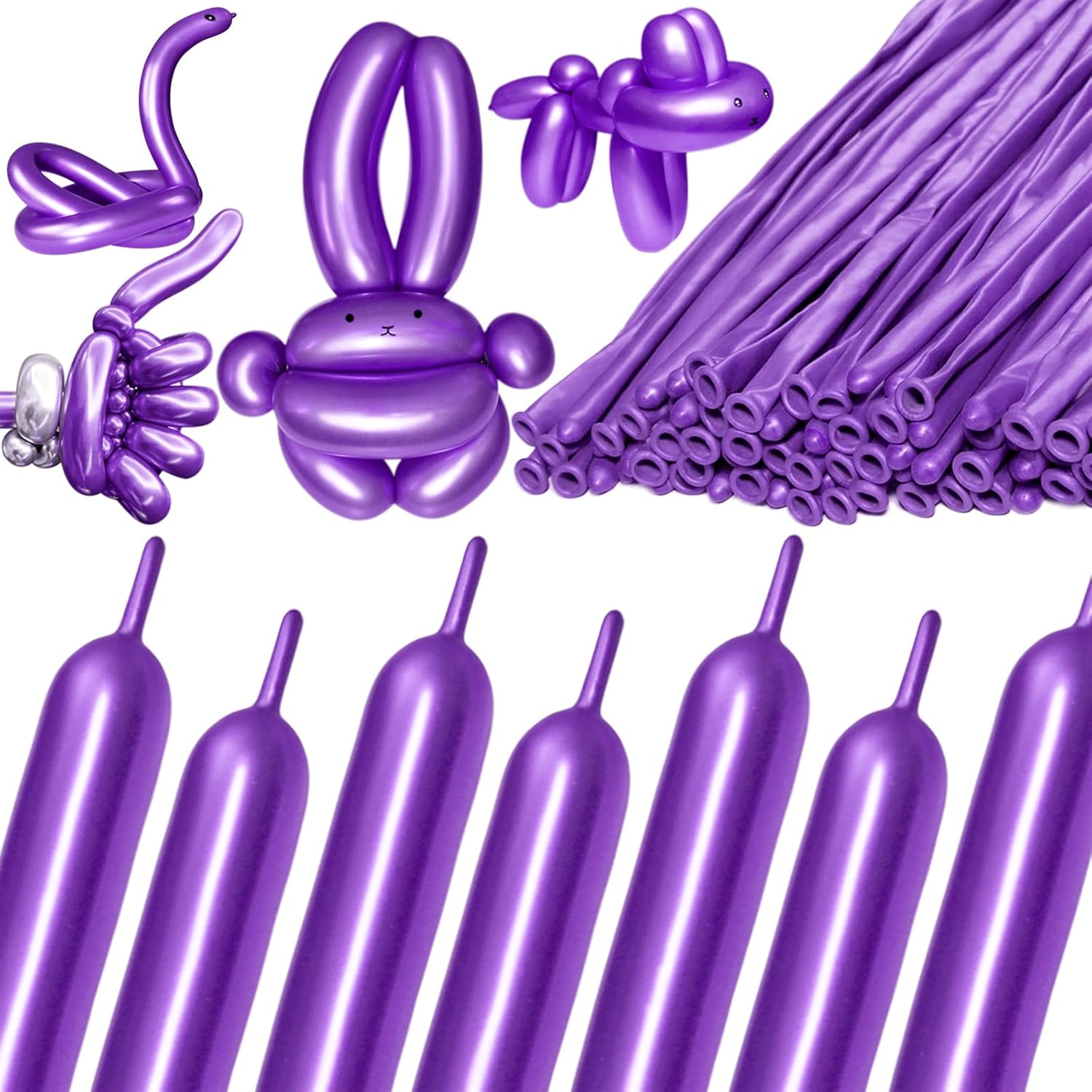 Amazon.com: KAWKALSH 260 Metallic Purple Long Balloons for Balloon ...