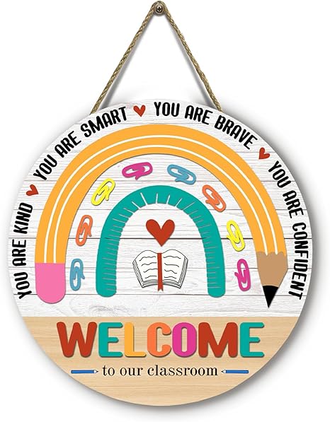 Amazon.com: Dacawin Teacher Wood Door Sign Welcome to Our Classroom ...