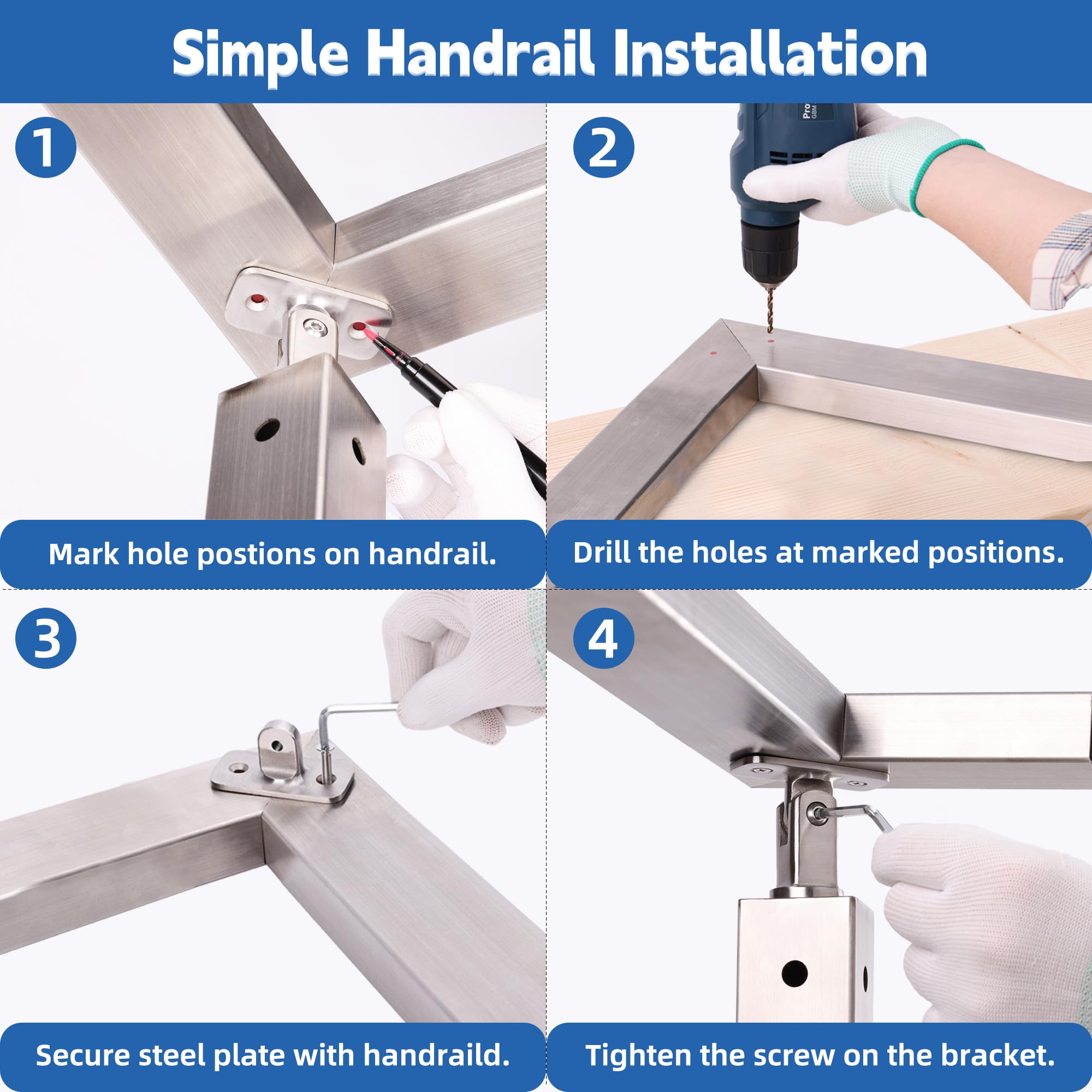 Snapklik.com : Cable Railing Handrail, 2 Pack Brushed Flat Handrail, 66 ...
