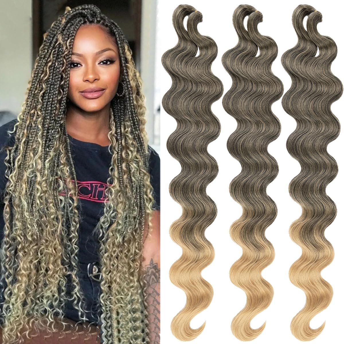 Amazon.com : COOKOO 3 Packs Body Wave Braiding Hair 24 Inch Pre ...