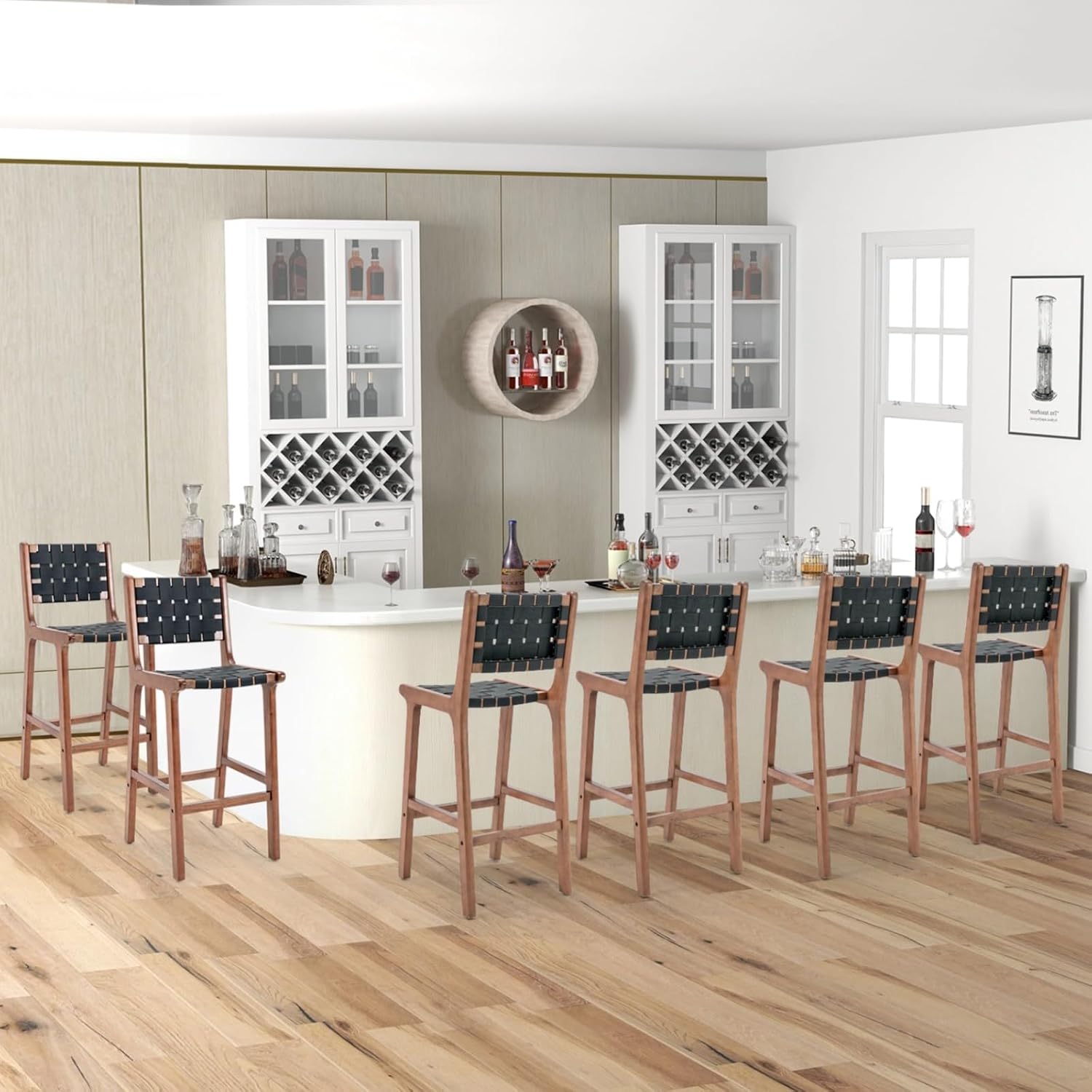 Amazon.com: ANJ 28" Woven Bar Stools Set of 6, Leather Counter Height ...