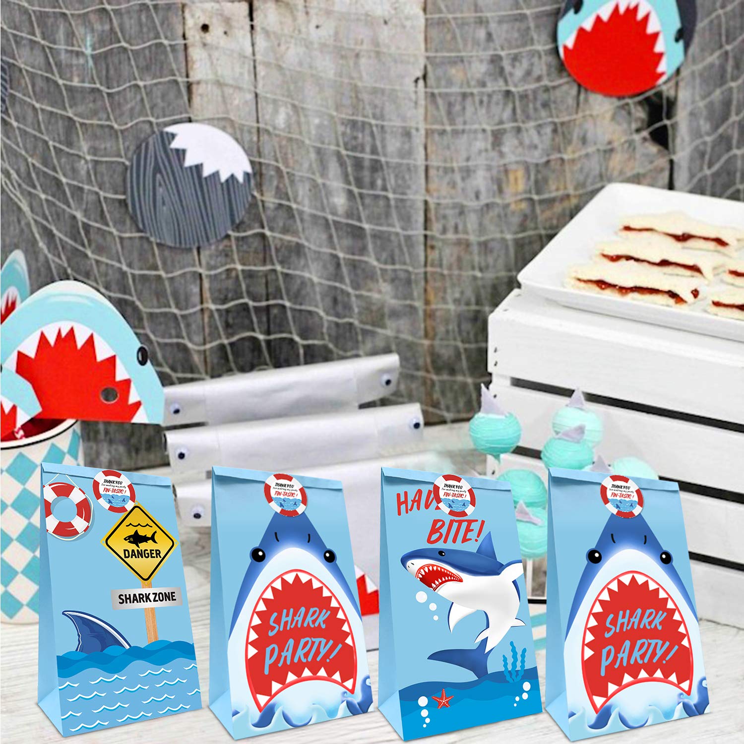Buy 24 Packs Shark Goodie Candy Treat Bags, Shark Theme Party Favor ...