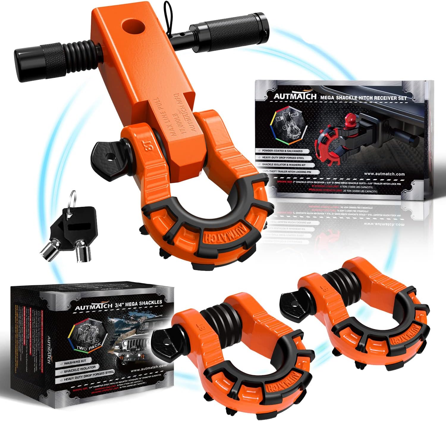 Amazon.com: AUTMATCH Mega Shackles 3/4 D Ring Shackle and 2" Shackle ...