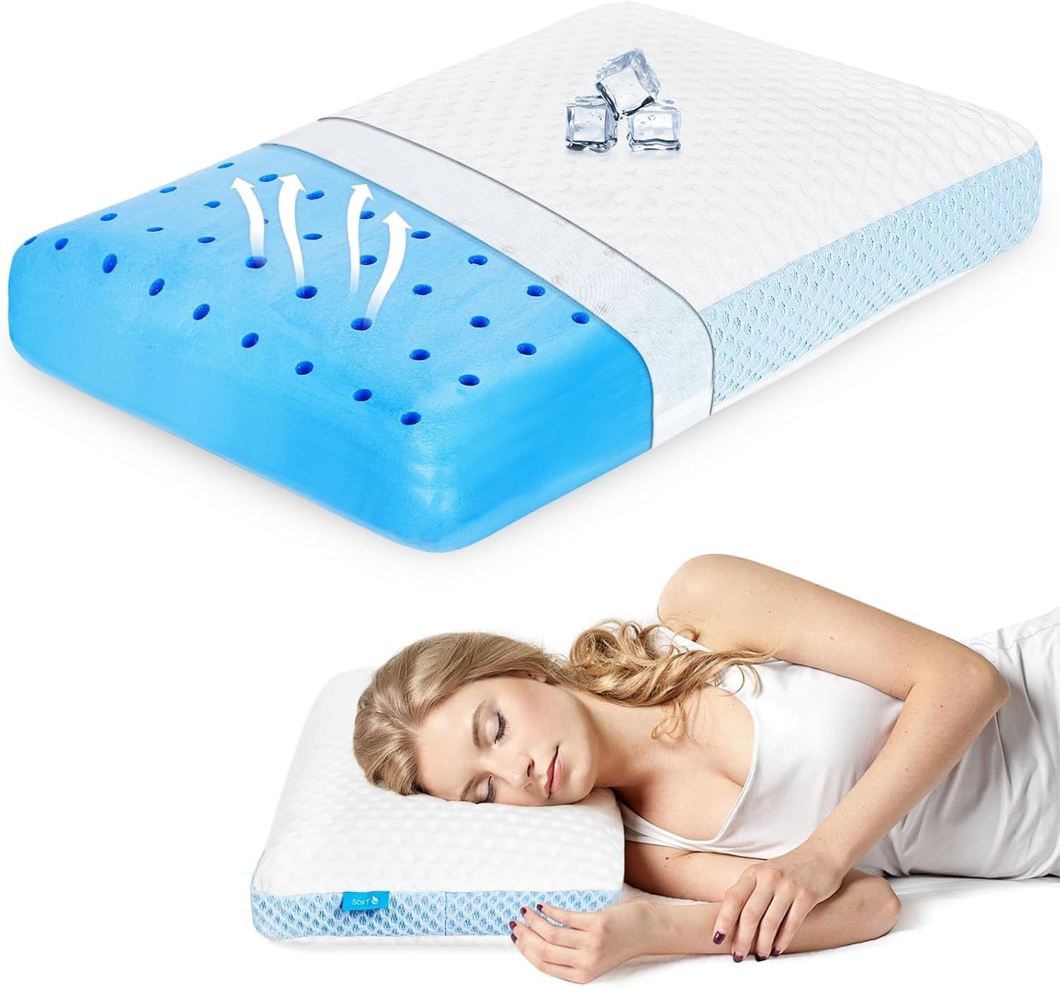 YOUMAKO Cooling Memory Foam Pillow - 1 Pack Standard Pillow, Premium ...