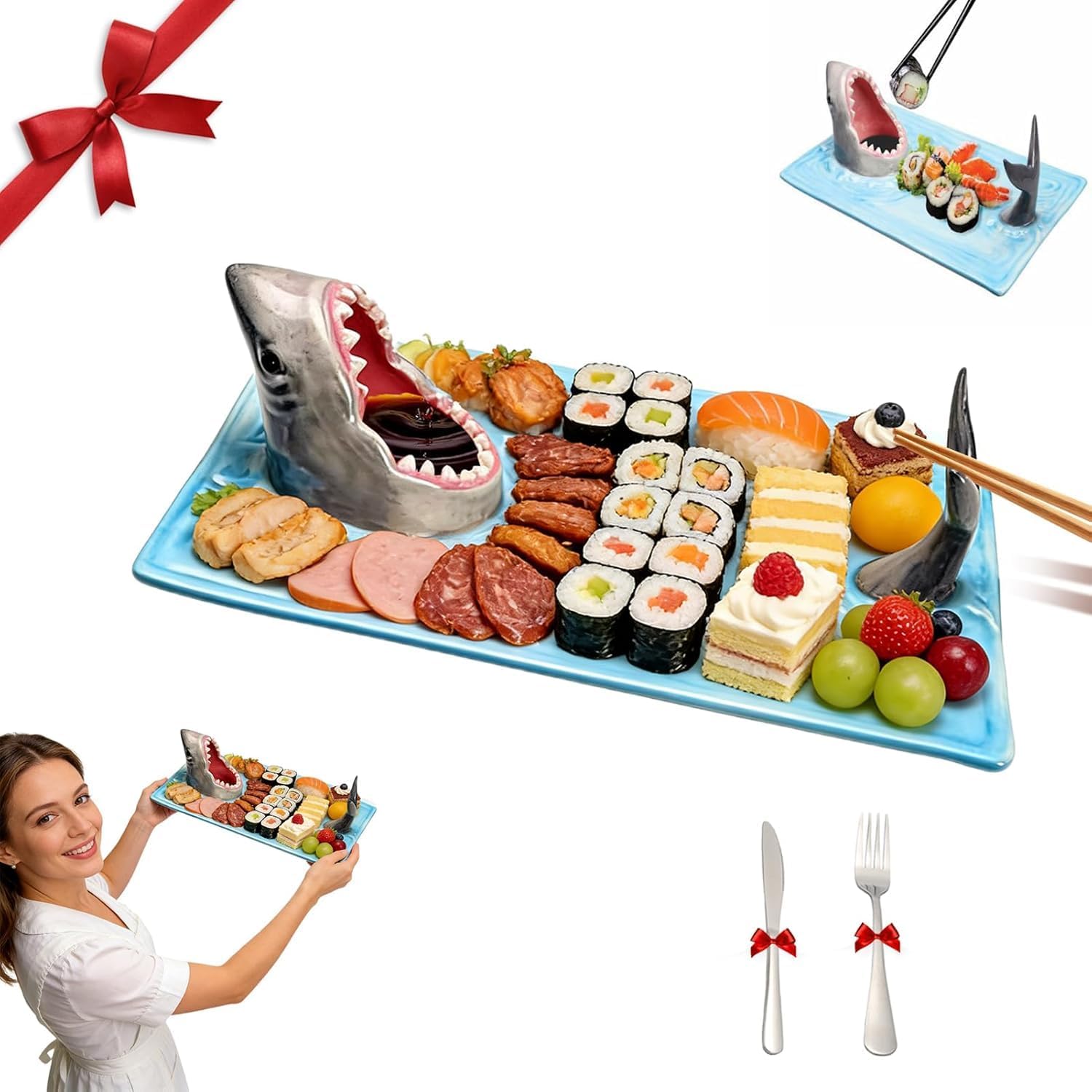Amazon.com | Shark Charcuterie Board, 3-in-1 Shark Sushi Plate with ...