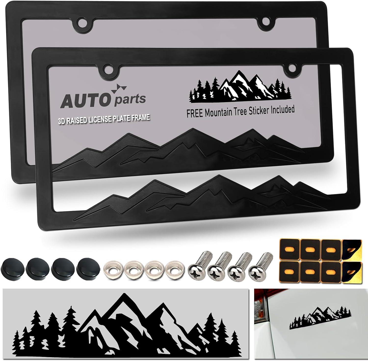 Amazon.com: ZXFOOG Mountain License Plate Frames- Plastic Black Car Tag ...