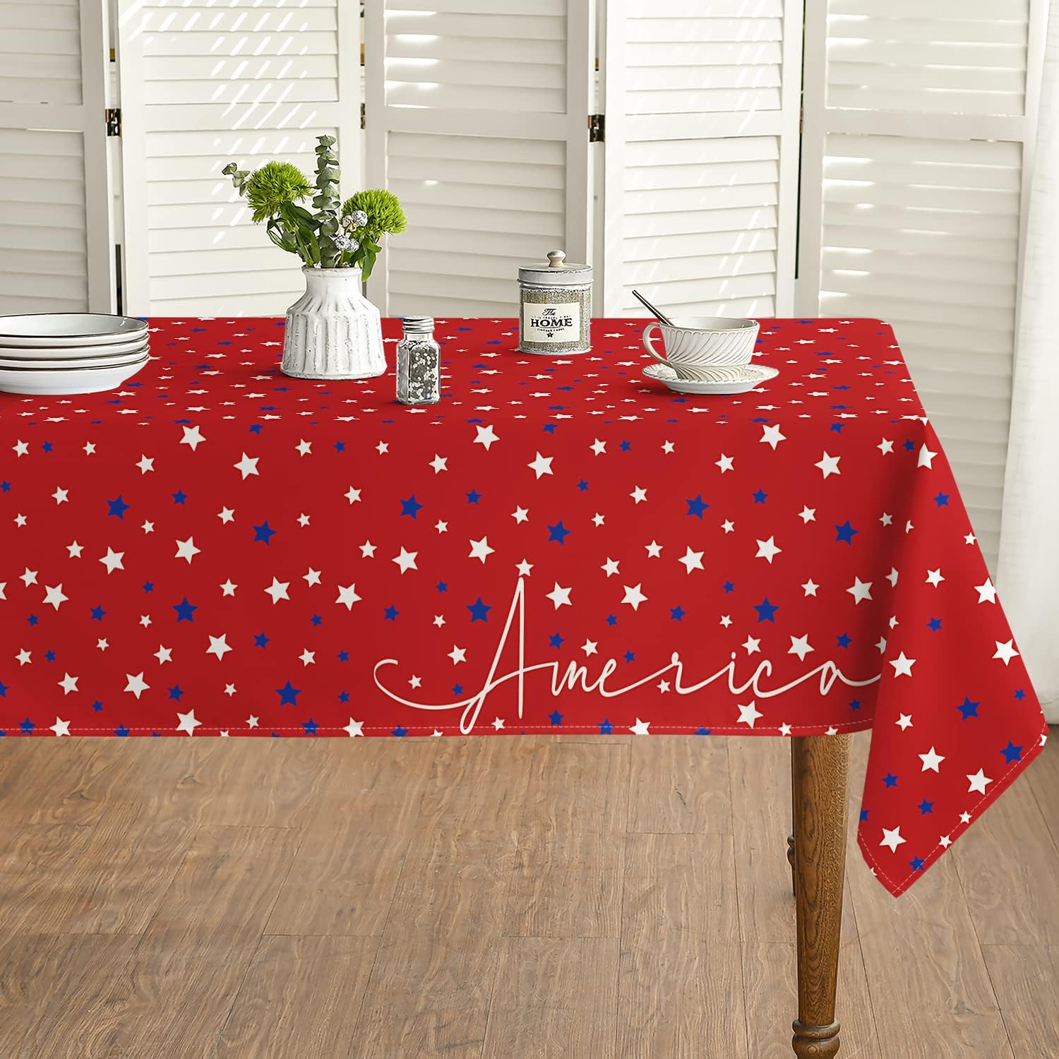 Amazon.com: Patriotic Red, White and Blue Starbursts Vinyl Flannel Back ...