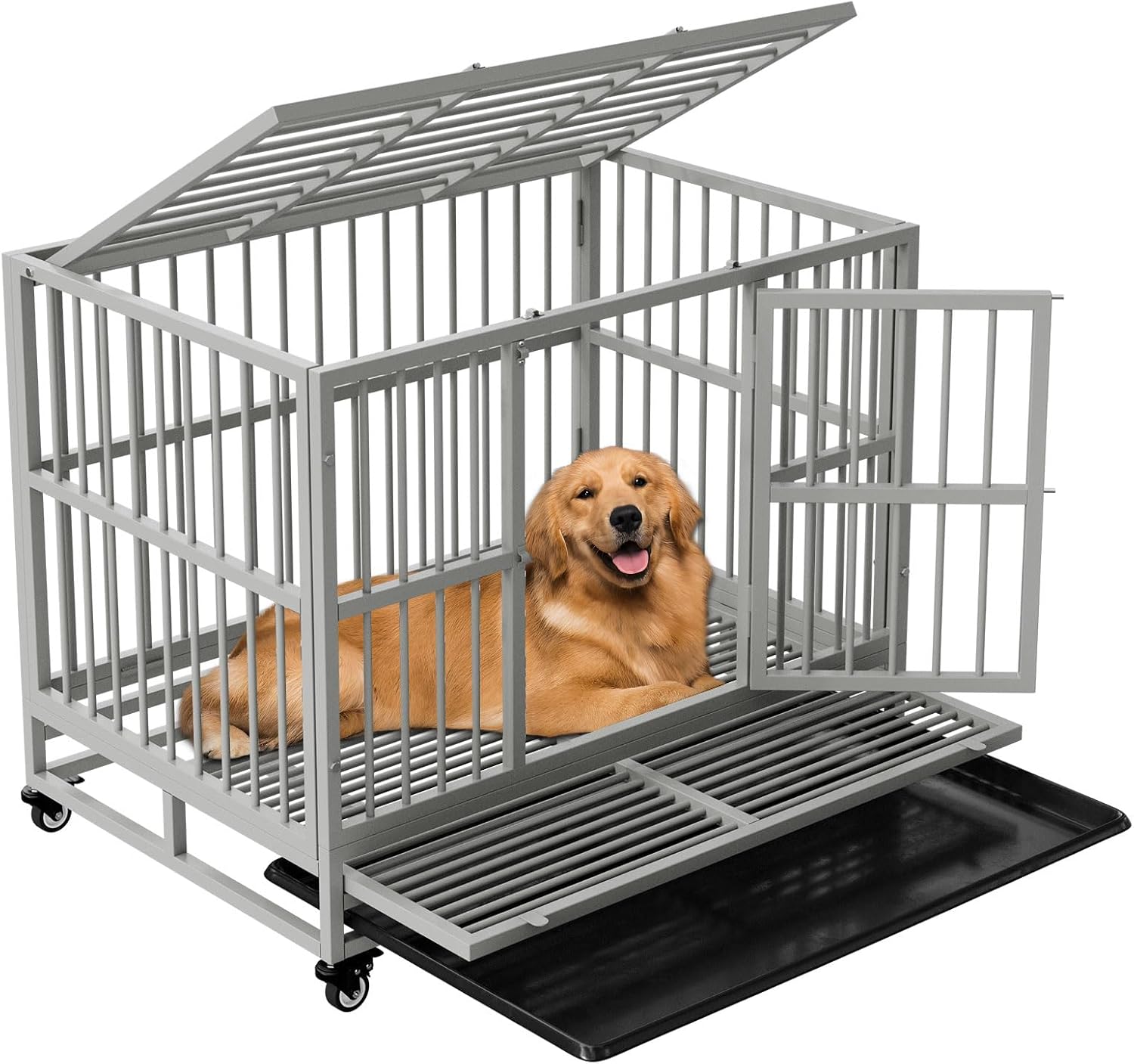 Amazon.com : TCMOT Dog Crate with Removable Tray, 46" Dog Cage Kennel ...