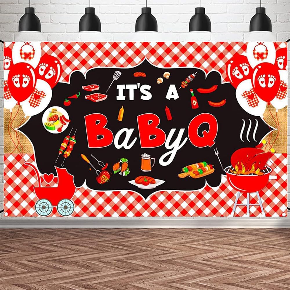 Amazon.com : BBQ Baby Shower Backdrops It's A BabyQ Banner Backdrop ...