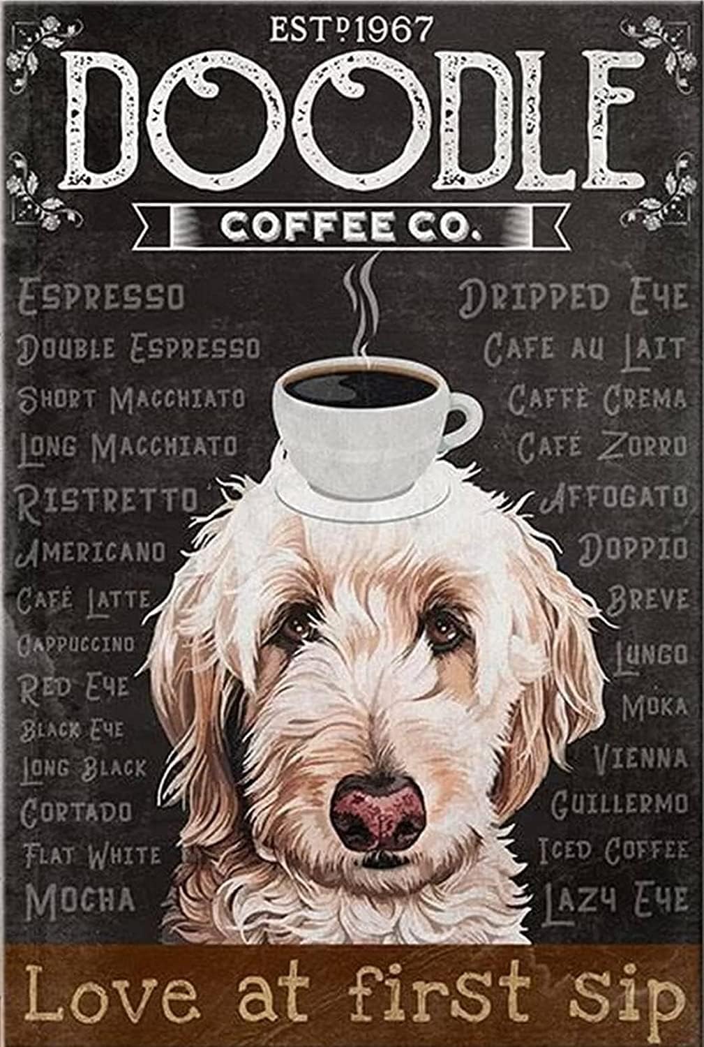 Amazon.com: Snowsun Metal Tin Sign Doodle Dog Coffee Sign Vintage Tin ...