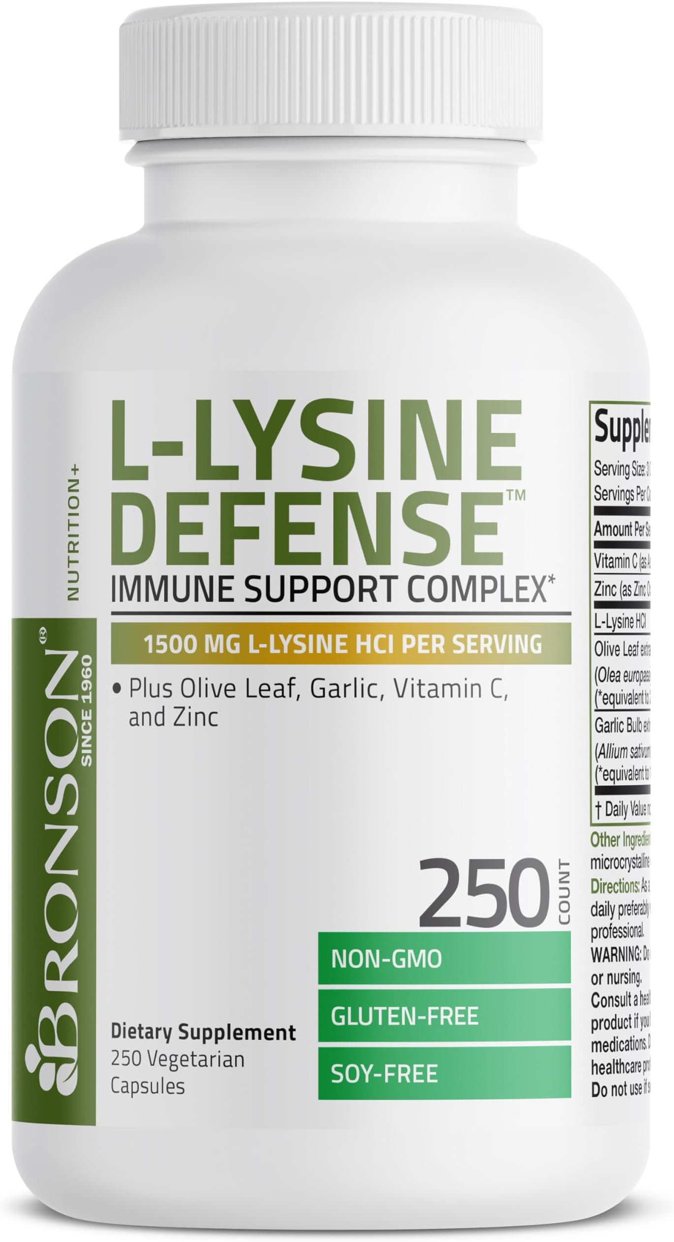 Amazon.com: Bronson L-Lysine Defense Immune Support Complex 1500 MG L-Lysine Plus Olive Leaf ...