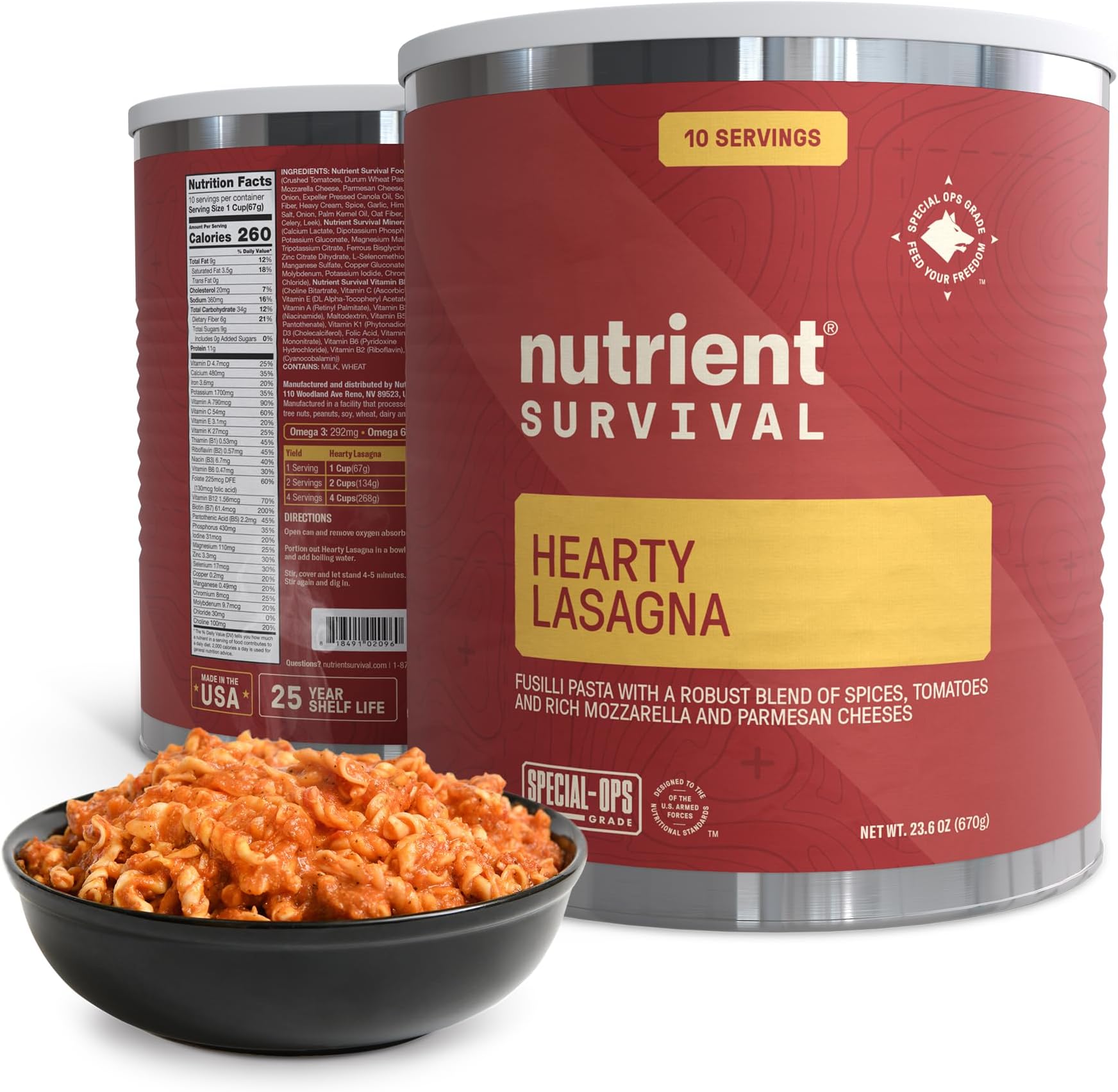 Amazon.com: Nutrient Survival MRE Hearty Lasagna, Ready to Eat Meals ...
