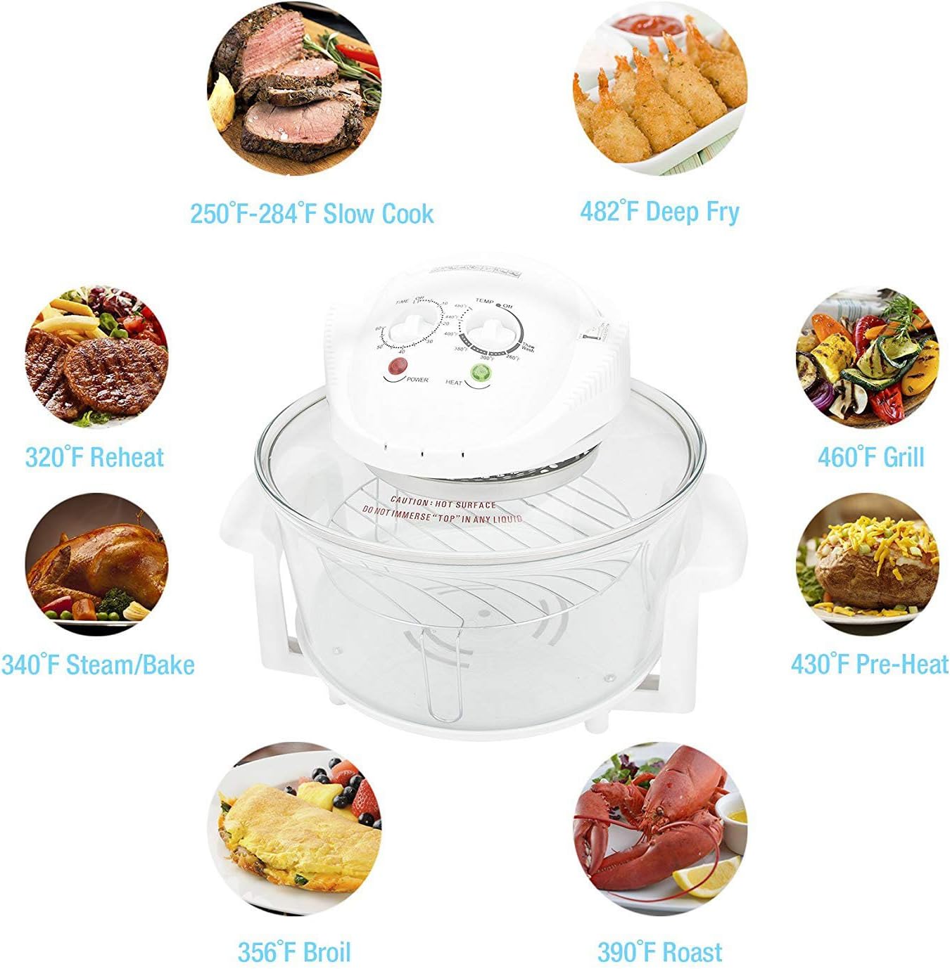 Halogen Oven 17 Litre Convection Cooker with Extender, Ring, Lid, Mash ...