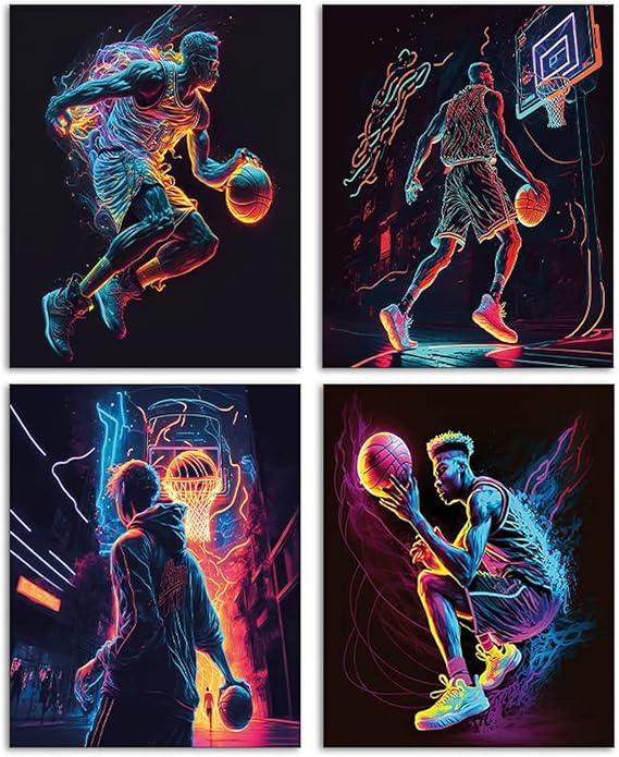Amazon.com: HTTG Basketball Poster- Neon Light Set of 4 (8''x10 ...