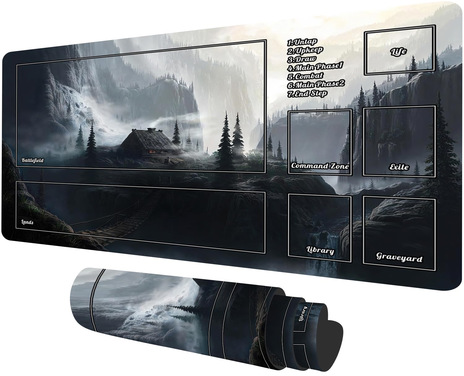 MTG Playmat with Zones, Landscape Trading Card TCG Play Mat Smooth ...