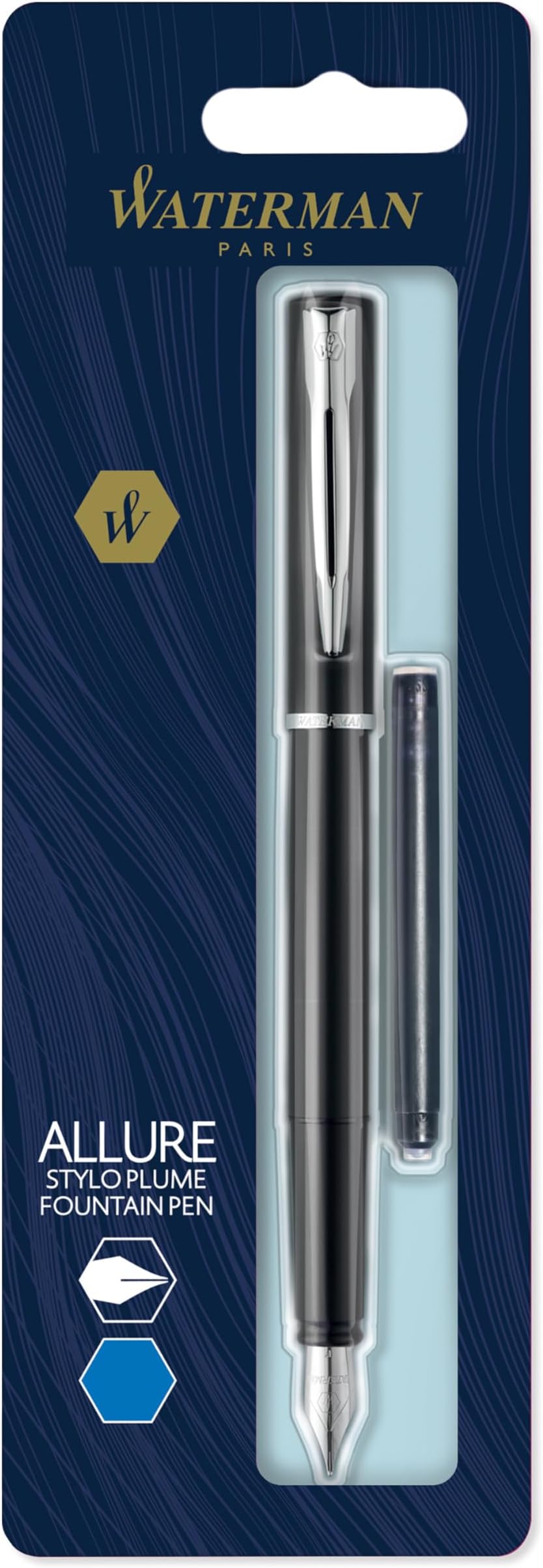 Waterman Allure Fountain Pen Blue Lacquer Fine Nib Blue Ink Gift Box ...